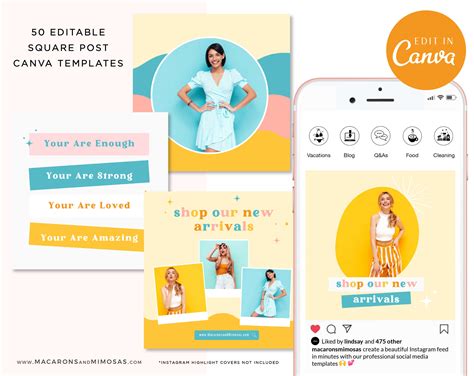 Bright Colorful Instagram Post Templates • Macarons And Mimosas