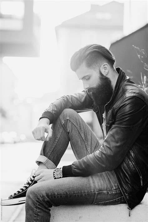 Greyscale Portrait Of A Thoughtful Man By Stocksy Contributor Amir