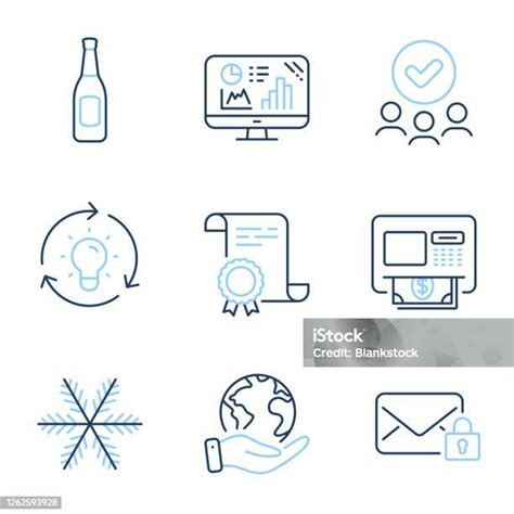 보안 메일 분석 그래프 및 아이디어 아이콘 집합입니다 Atm 눈송이 및 맥주 표지판 벡터 겨울에 대한 스톡 벡터 아트 및 기타 이미지 Istock
