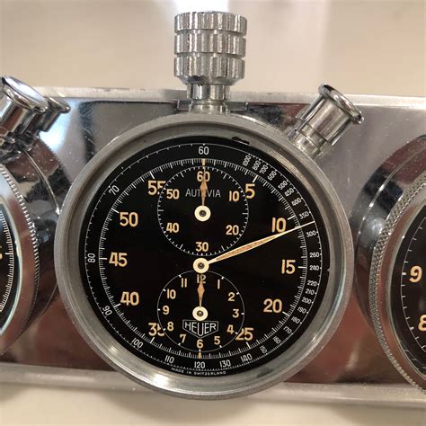 Heuer Rally Timer Autavia Dash Triple Set Timer Hervue Steel