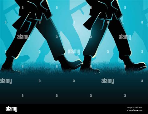 Vector Illustration Of Army Marching On Grassland Stock Vector Image Art Alamy