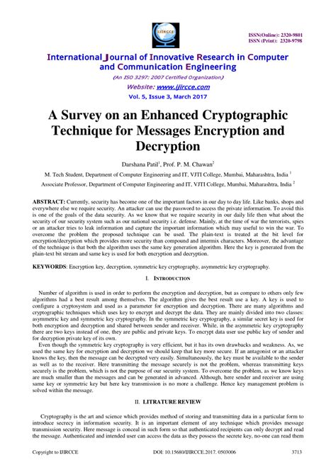 Pdf A Survey On An Enhanced Cryptographic Technique For Messages