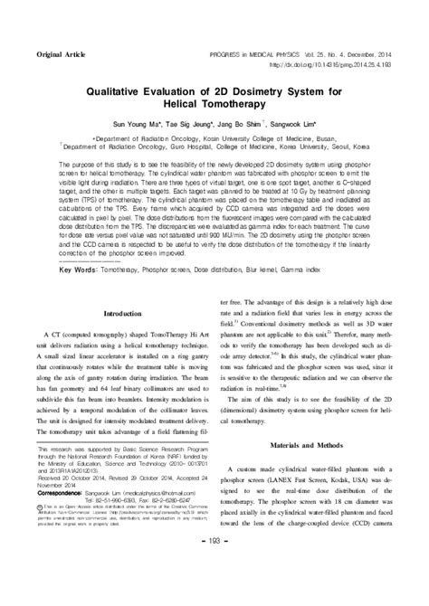 Pdf Qualitative Evaluation Of 2d Dosimetry System For Helical Tomotherapy