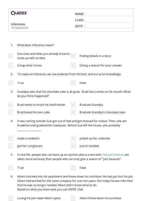 50 Making Inferences In Fiction Worksheets For 3rd Grade On Quizizz