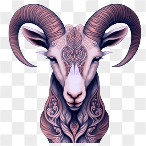 Baixe Cabeça De Bode Decorada Com Chifres Ornamentados E Designs