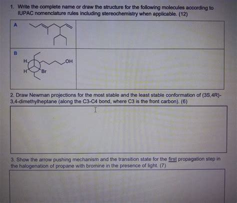 Solved 1 Write The Complete Name Or Draw The Structure For