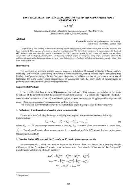 Pdf True Heading Estimation Using Two Gps Receivers And Carrier Phase