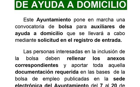 Bolsa Auxiliares Ayuda a Domicilio Ayuntamiento de San Sebastián de