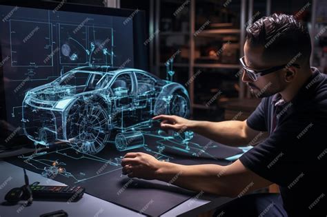 Premium Ai Image Automotive Engineer Working On 3d Prototypes Of