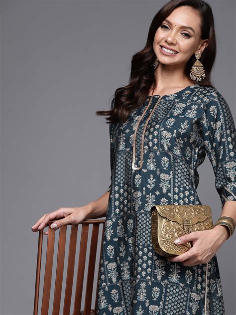 Buy Libas Women Blue Floral Motifs Printed Kurta Kurtas For Women