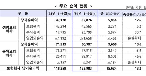 보험사 3분기 만에 당기순익 13조 전년比 13 증가