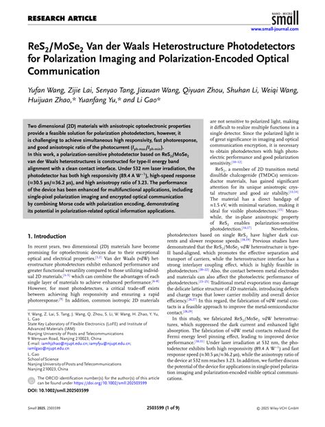 Res2mose2 Van Der Waals Heterostructure Photodetectors For Polarization Imaging And
