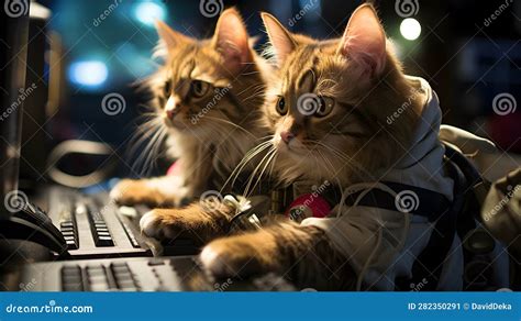ai generated cute cat as a gamer programmer with headphones in