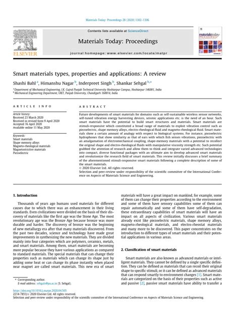 2020 smart materials types properties and applications a review
