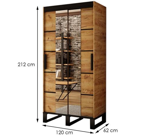 Ormar Loft 2 Vrata 120 5x62x212 Cm Zlatni Hrast Ogledalo Emmezeta