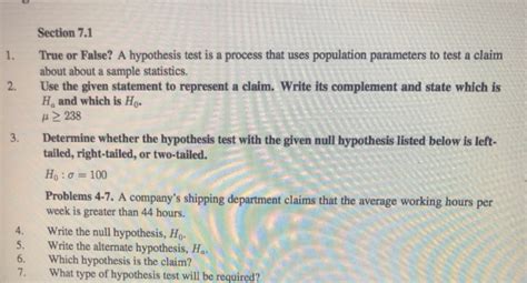 Solved Section 71 True Or False A Hypothesis Test Is A