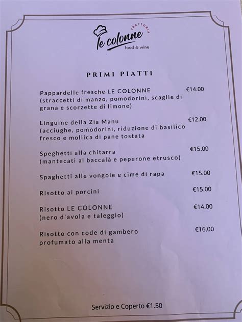 Speisekarte Von Trattoria Le Colonne Restaurant Lomazzo