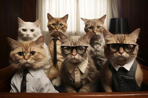 Premium Photo Cats Wearing Glasses Group Image Generative Ai