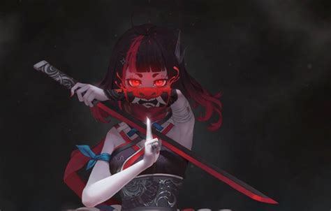 Wallpaper Girl Red The Dark Background Sword Anime The Devil Red