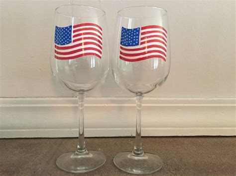 Hand Painted American Flag Wine Glasses Set Of Hand Painted American Flag Etsy Wine