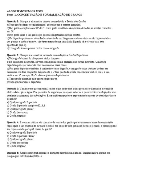 Algoritmos Em Grafos Plano De Aula Pdf Teoria Dos Gráficos