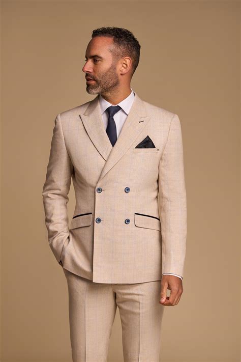 Caridi Beige Double Breasted Blazer House Of Cavani