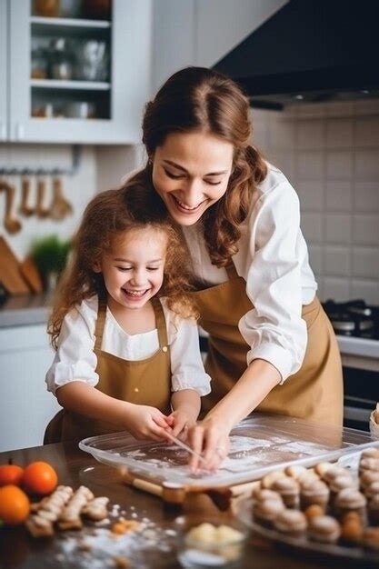 Premium Photo A Mother And Daughter Cooking Together In A Kitchen