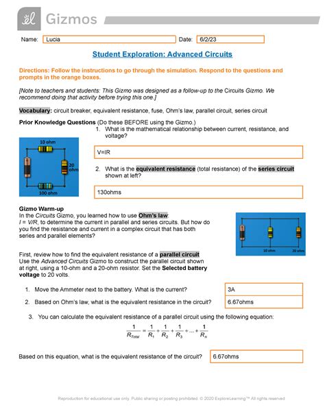 Advanced Circuits SE PHysics Name Lucia Date 6 2 Babe Exploration Advanced Circuits