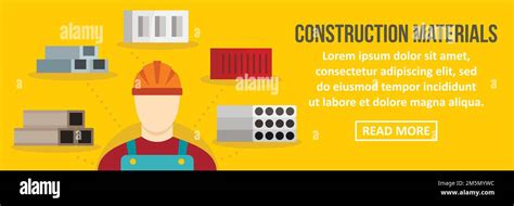 Construction Materials Banner Horizontal Concept Flat Illustration Of