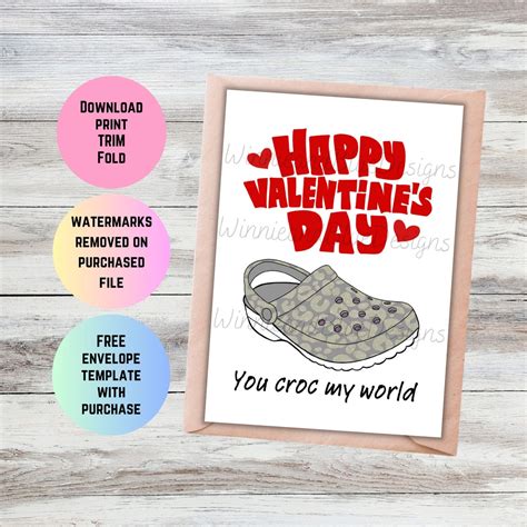 Printable Husband Valentines Day Card You Croc My World Funny Pun