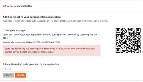 Enabling Two Factor Authentication Sparkpost