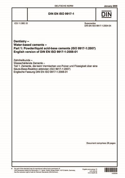 DIN EN ISO 9917-1:2008 - Dentistry - Water-based cements - Part 1 ...