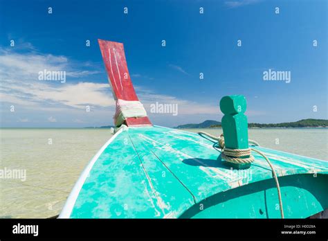 Traditional Thai Longtail Boat At Famous Sunny Long Beach Thailand Koh Phi Phi Don Krabi
