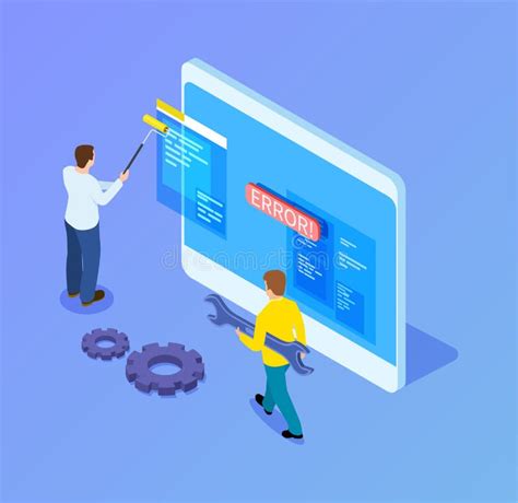Isometric Web Developers Programmers Working With Interface Mobile