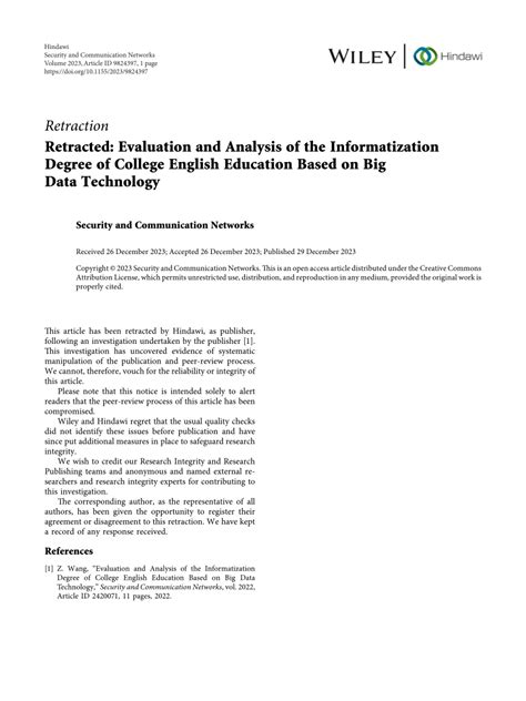 Pdf Retracted Evaluation And Analysis Of The Informatization Degree Of College English