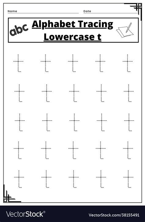 Alphabet Tracing Lower Case T Worksheet Royalty Free Vector