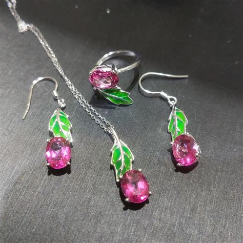 Flzb Charming Jewelry Set Natural Pink Topaz Gemstone In 925 Sterling