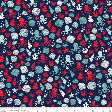 Deep Blue Sea Shells Navy By Riley Blake Three Wishes Patchwork Fabric