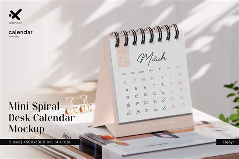 Mini Spiral Desk Calendar Mockup On Yellow Images Creative Store 125462