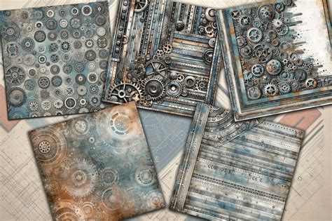 vintage blueprint and rust paper pack 20 sheets 12x12 digital wallpaper