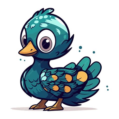 Миленькая голубая птица из мультфильма изолированная на белом фоне