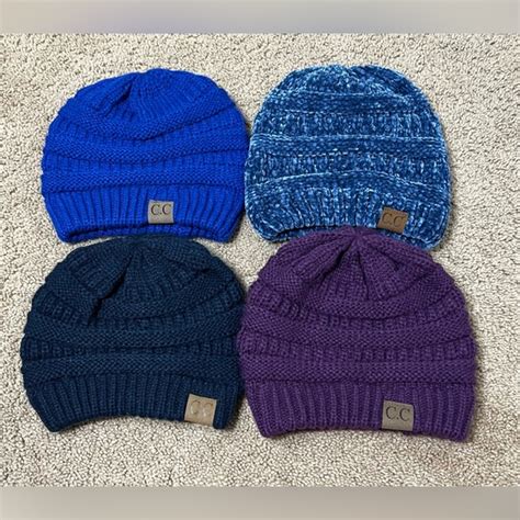 C C Accessories Cc Chunky Cable Knit Beanies Dark Purple Royal Blue