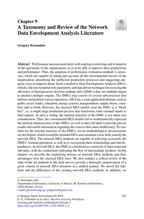 Pdf A Taxonomy And Review Of The Network Data Envelopment Analysis