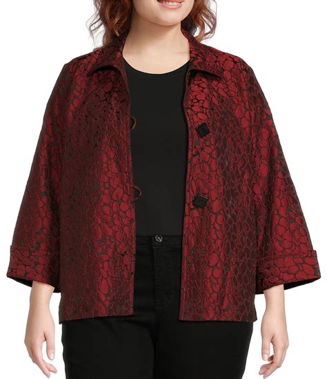 Ali Miles Plus Size Jacquard Textured Printed Woven Point Collar 3 4