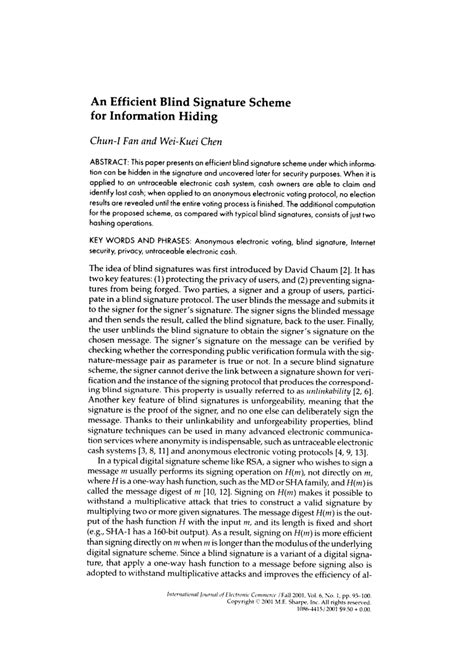 Pdf An Efficient Blind Signature Scheme For Information Hiding
