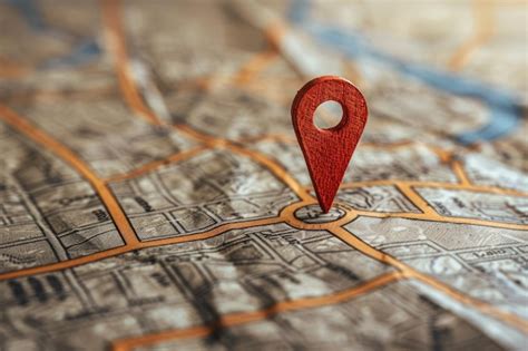 ナビゲーターの単色地図上の赤い位置ラベル プレミアム写真
