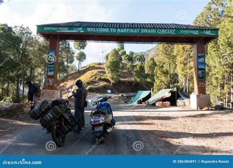 Adventure Riders With Loaded Bikes At Kartik Swami Temple Circuit A
