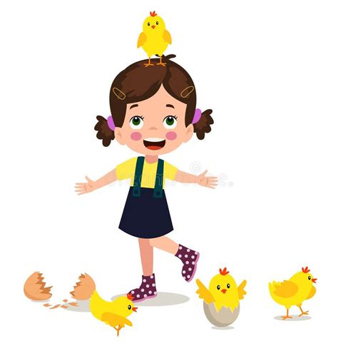 Hatching Cute Chicks And Cute Boy Stock Illustration Illustration Of