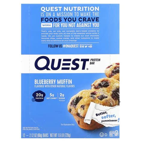 Протеиновые батончики, Protein Bar, Quest Nutrition, черничный маффин ...