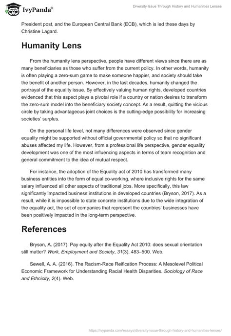 Diversity Through History And Humanities Lenses 608 Words Research Paper Example